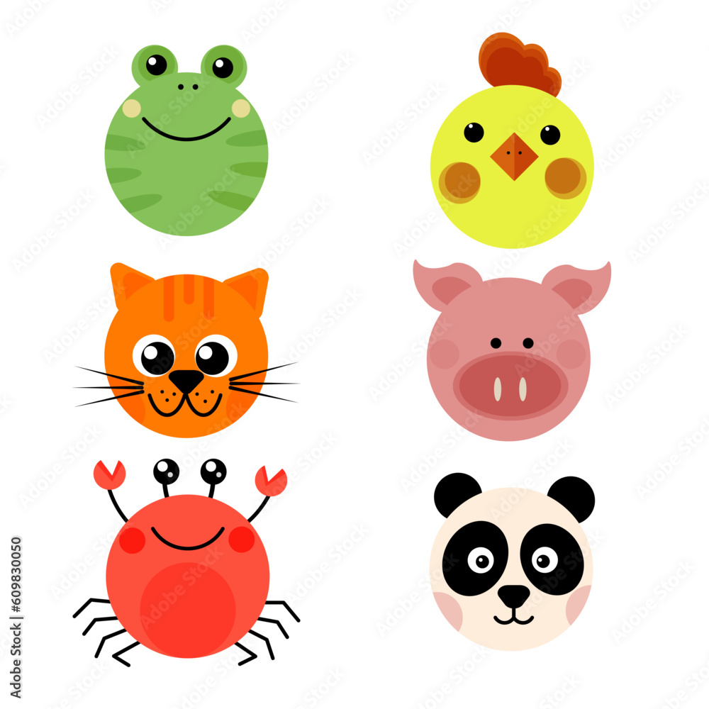 Round animal faces, round animals, crab, chick, frog, panda, pig, pig ...