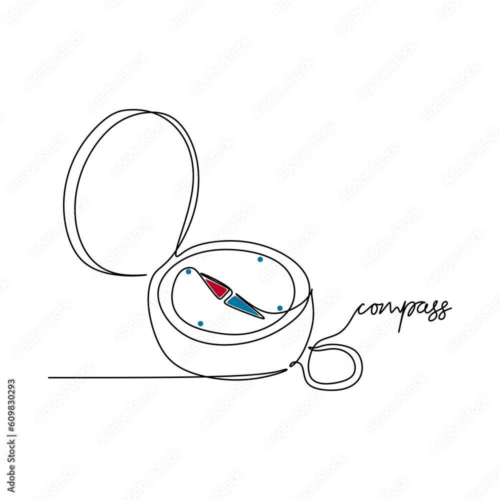 one line drawing continuous design of compass isolated on white ...