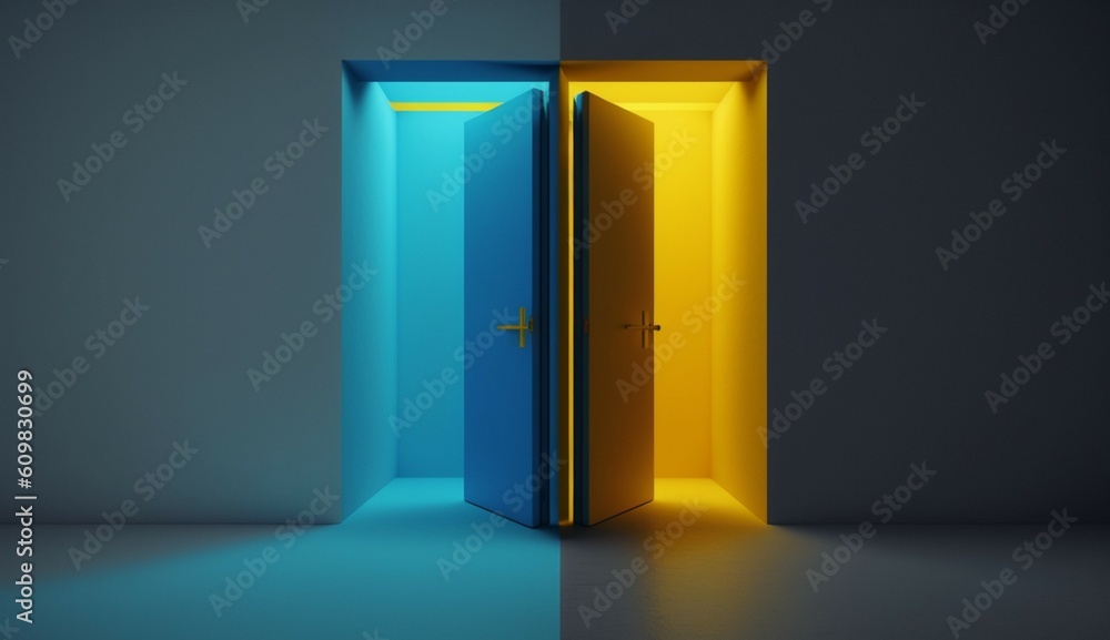3d render Modern minimal background with half open door generative Ai ...