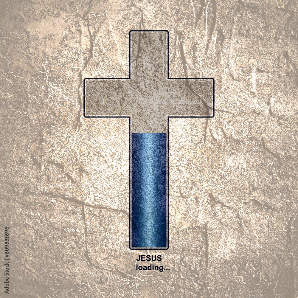 Progress bar or loading bar within christian cross. Jesus loading text ...
