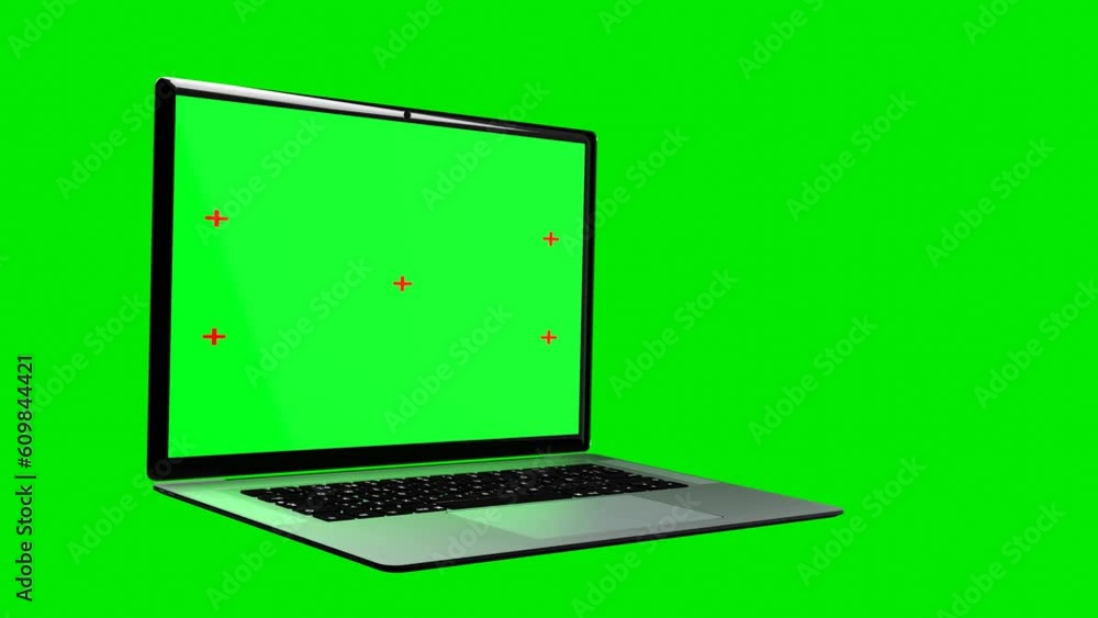 Realistic laptop with empty screen animation isolated on green screen ...