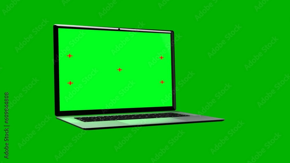 Realistic laptop with empty screen animation isolated on green screen ...