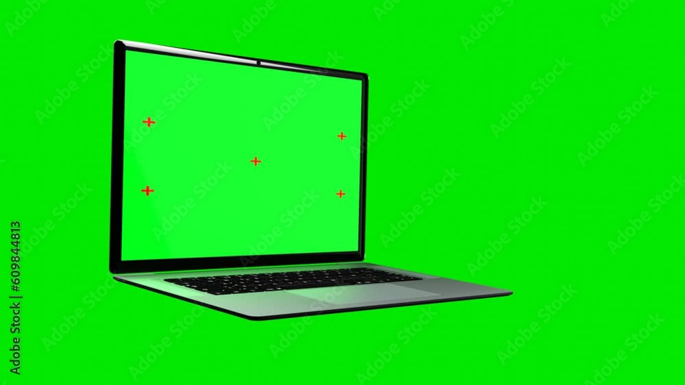 Realistic laptop with empty screen animation isolated on green screen ...