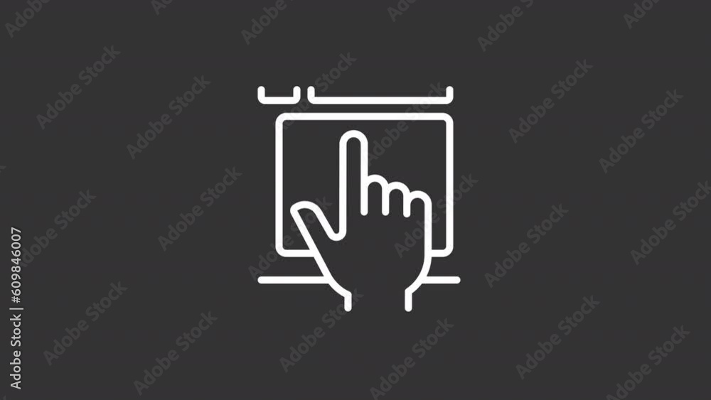 Animated using touch pad white icon. Hand moving above laptop touchpad ...