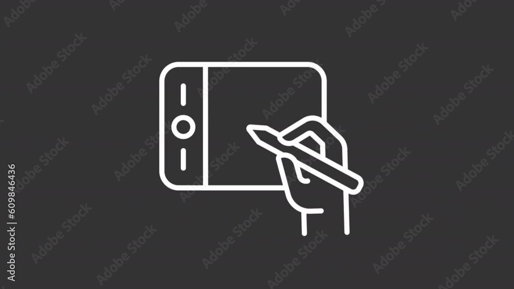 Animated drawing pad white line icon. Stylus drawing line with graphic ...