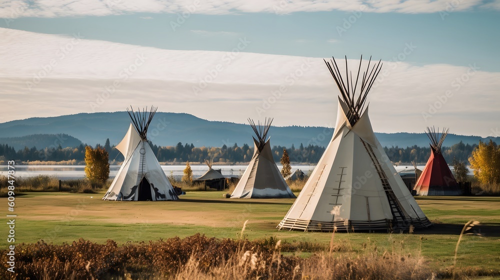The native american tipi. teepees encampment. generative ai Stock ...