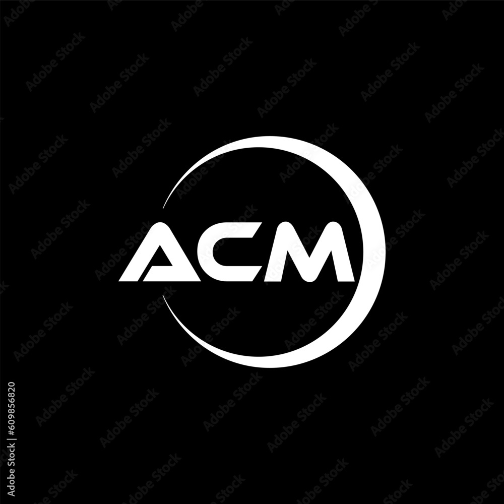 ACM letter logo design with black background in illustrator, cube logo ...