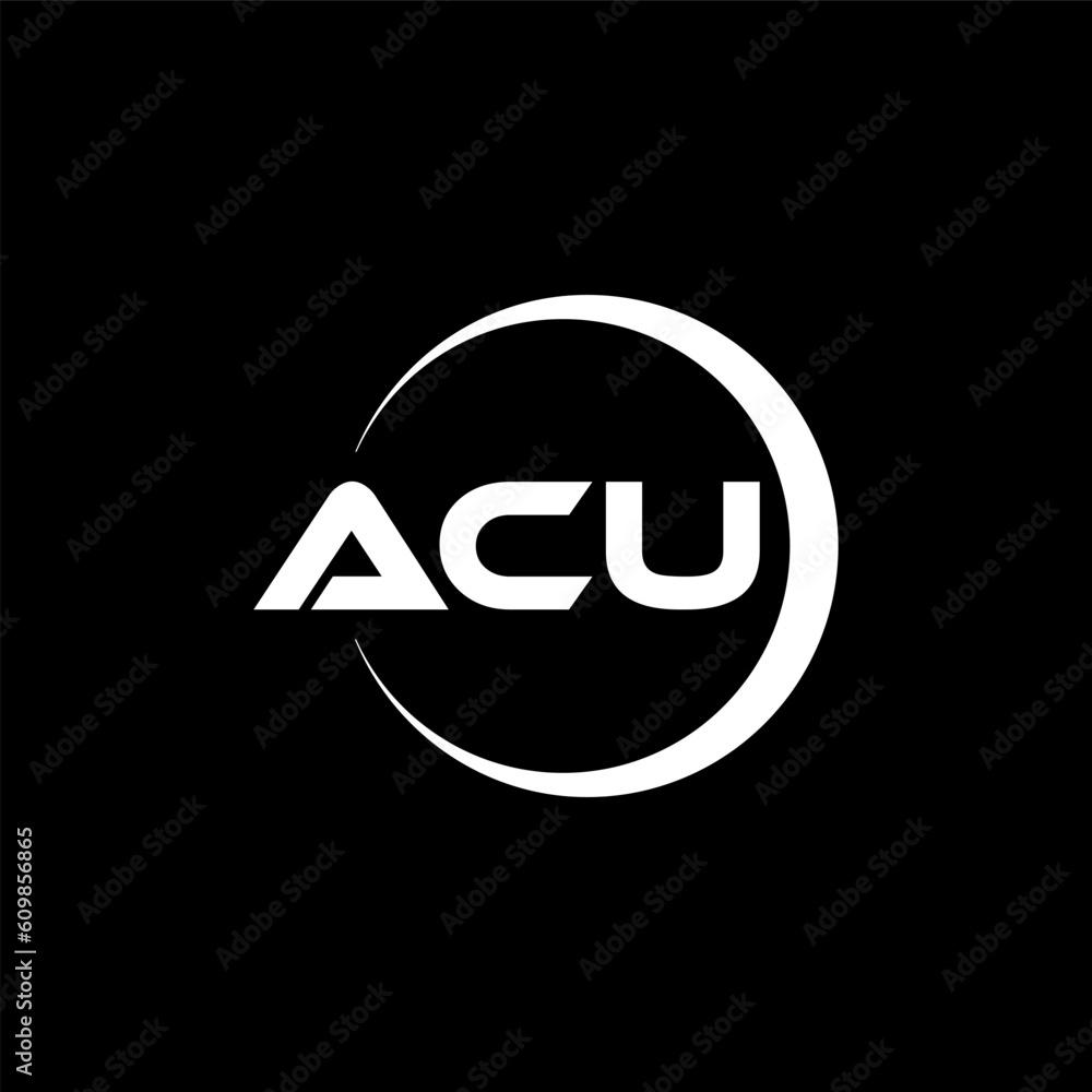 ACU letter logo design with black background in illustrator, cube logo ...