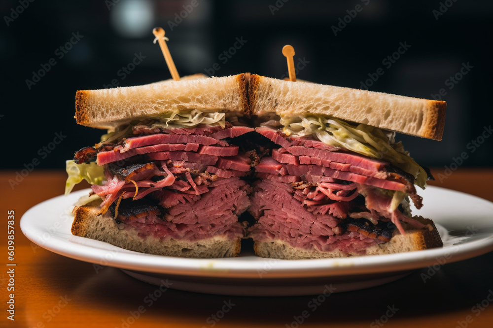 Cross section of pastrami sandwich generative AI Stock Illustration ...