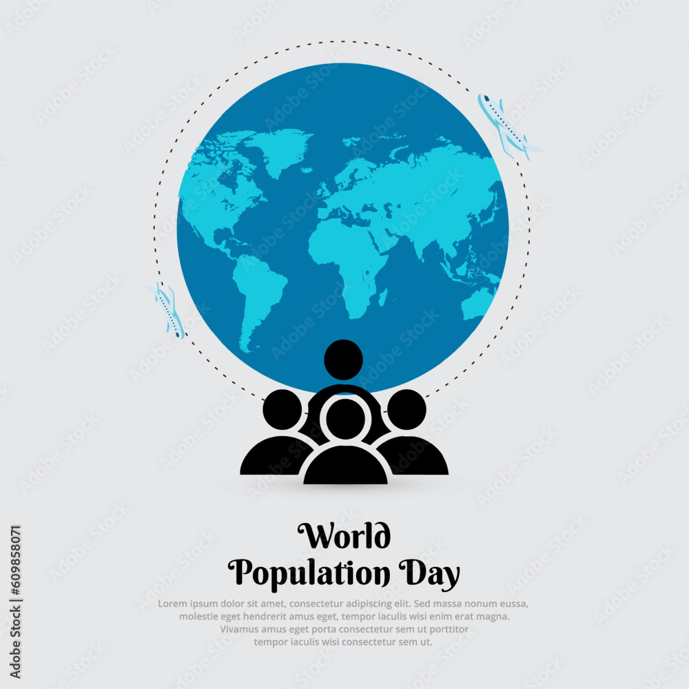 World population day design vector with world map and people silhouette ...