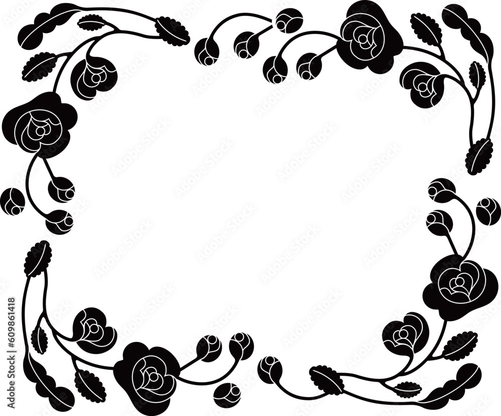 Vetor de Decorative frame with a simple retro rose silhouette. Easy-to ...