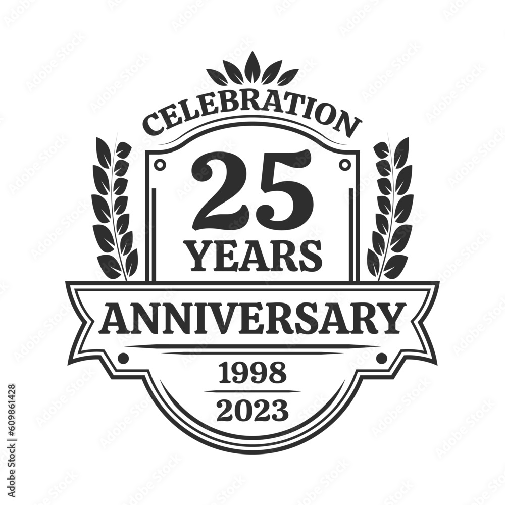 25 years anniversary icon or logo. Vintage birthday banner design. 25th ...
