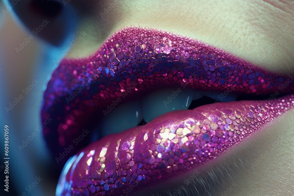 Ultra close - up view of beautiful female lips in cyberpunk style, ai ...