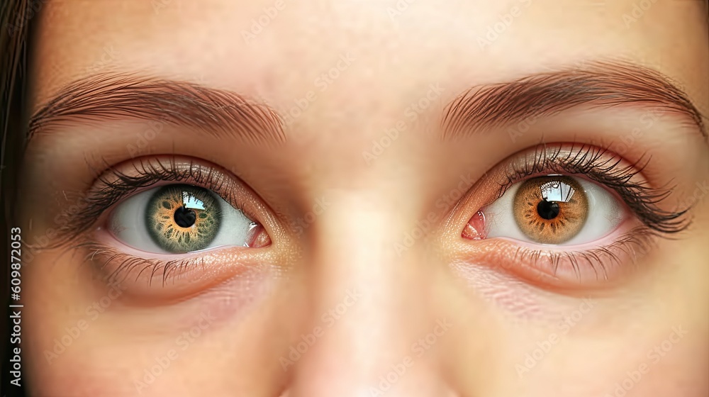 Foto de Close up woman face with different brown green eyes colors ...