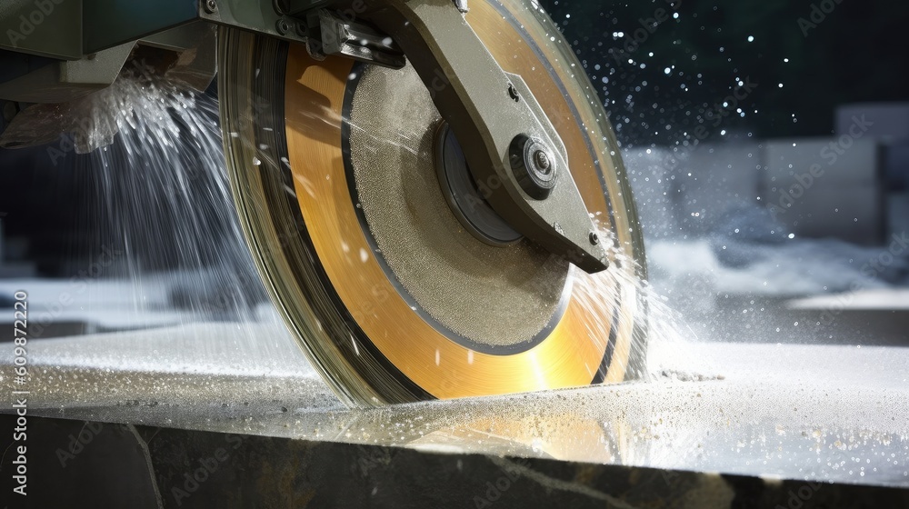 Stone cutting blade on cutting machine stone processing with water ...