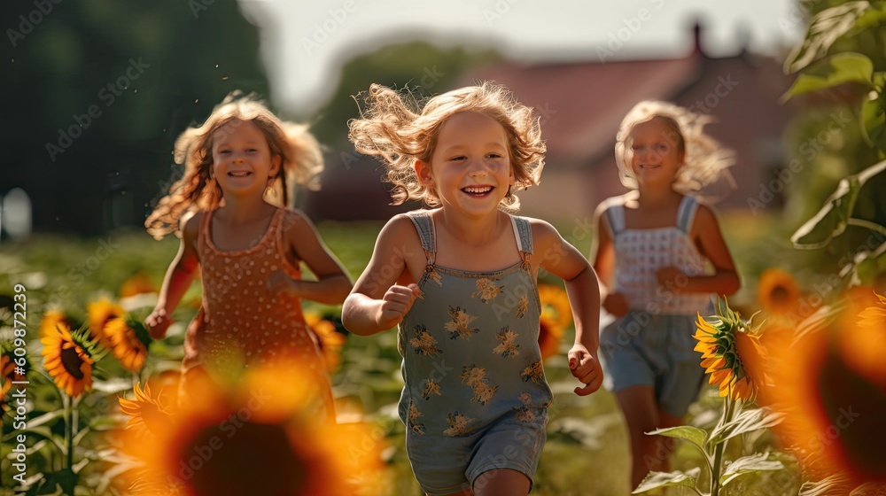 Children playing in nature, sunny day, general shot, realistic ...