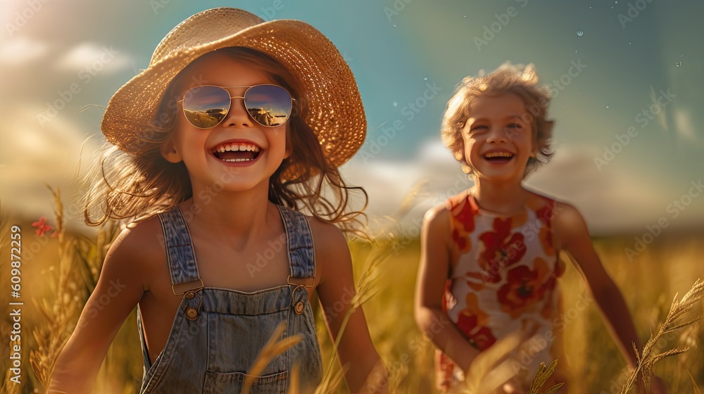 Children playing in nature, sunny day, general shot, realistic ...