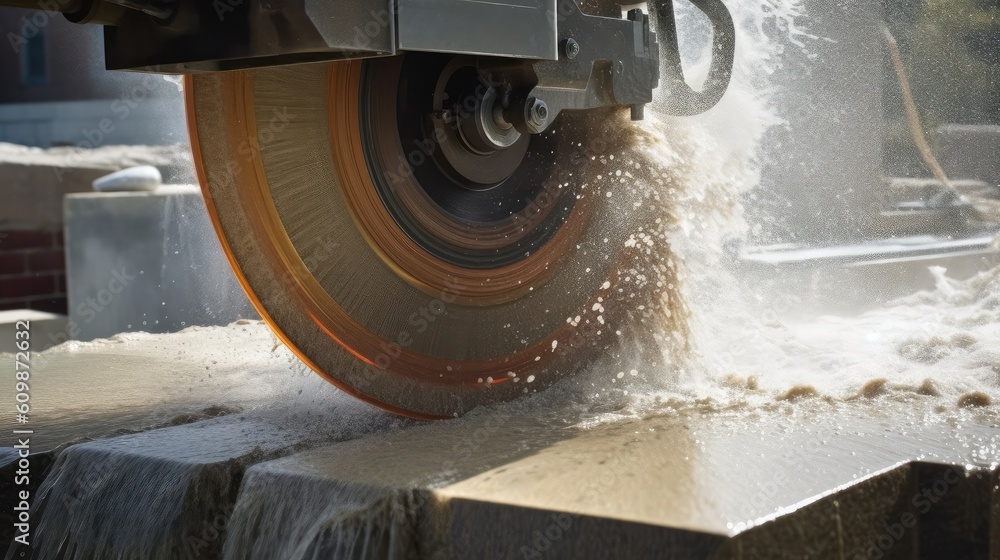 Stone cutting blade on cutting machine stone processing with water ...