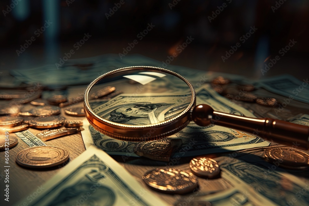 A conceptual artwork portraying a powerful magnifying glass focusing on ...