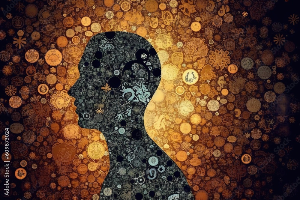 Artistic depiction of a person's silhouette filled with intricate ...