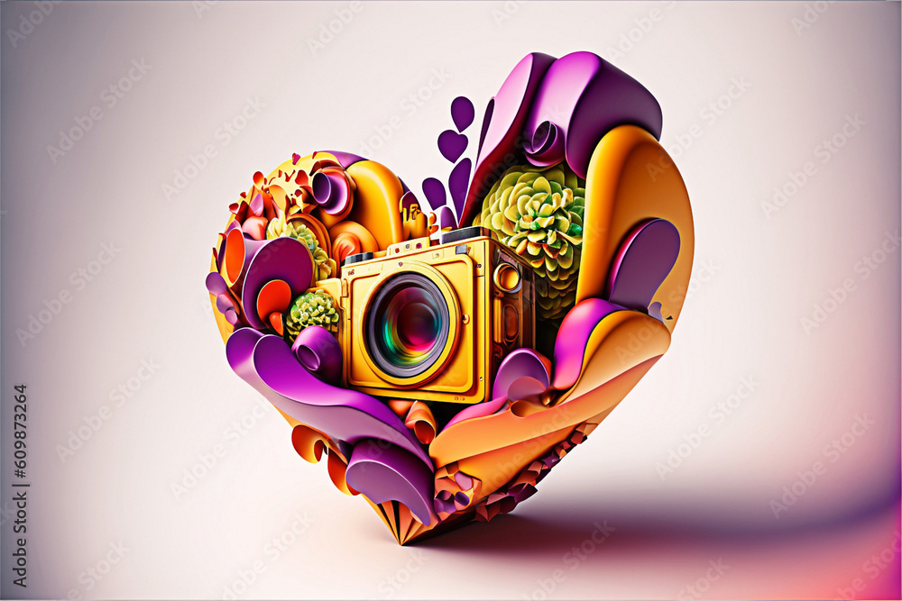 Colorful heart background with camera inside Stock Illustration | Adobe ...