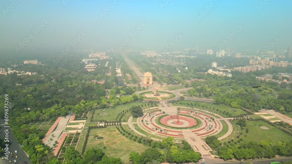 Delhi: Aerial view of capital city of India, iconic landmark India Gate ...