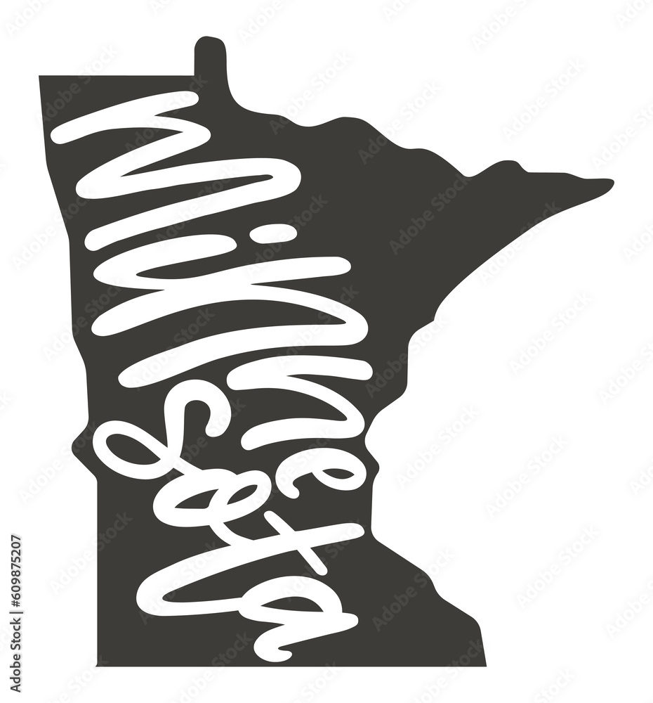 Minnesota. Vector silhouette state. Minnesota map with text script ...