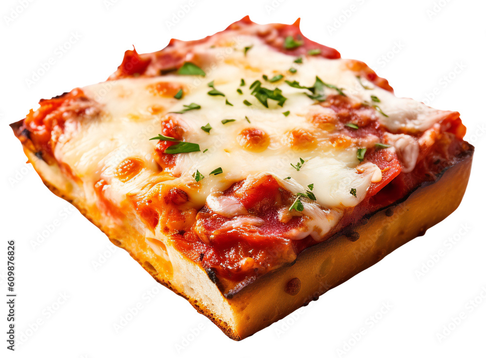 Square Piece of Sicilian Pizza. Isolated on a transparent background ...
