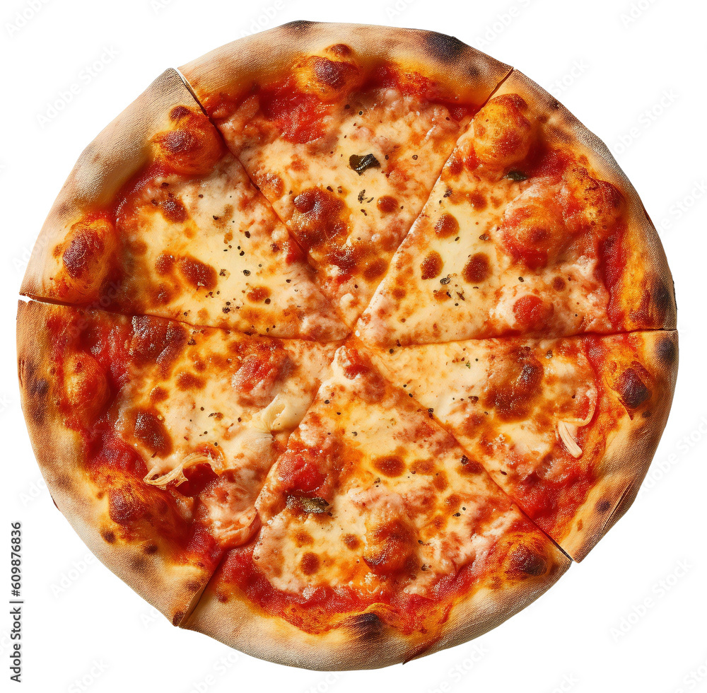 Italian pizza. Round, hot pizza with cheese, top view. Italian Cuisine ...