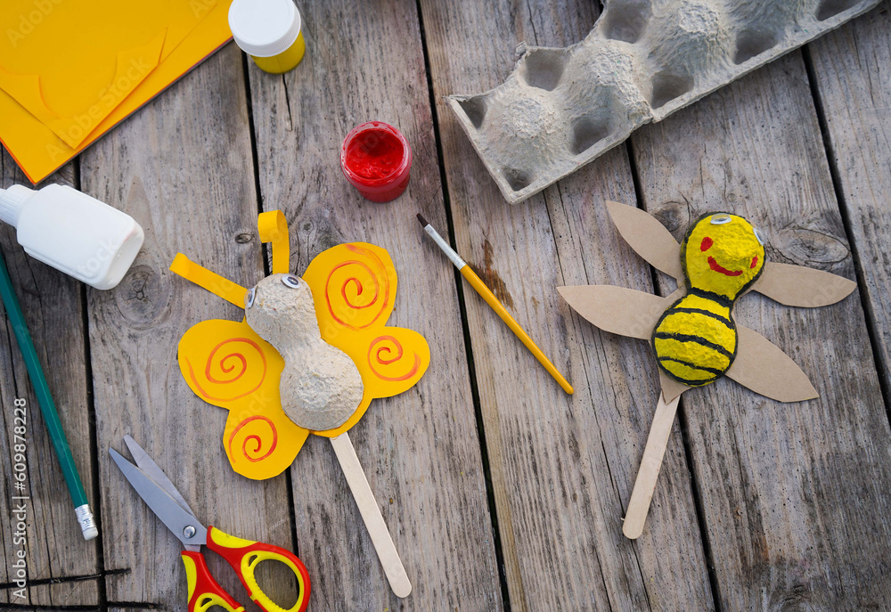 Butterfly and honey bee making from egg cardboard box. Creativity ...