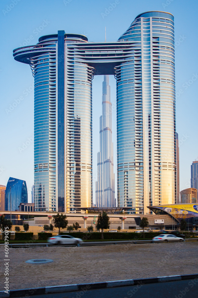 Dubai, UAE – april 10, 2023: area Downtown, Sky Views Observatory, Burj ...
