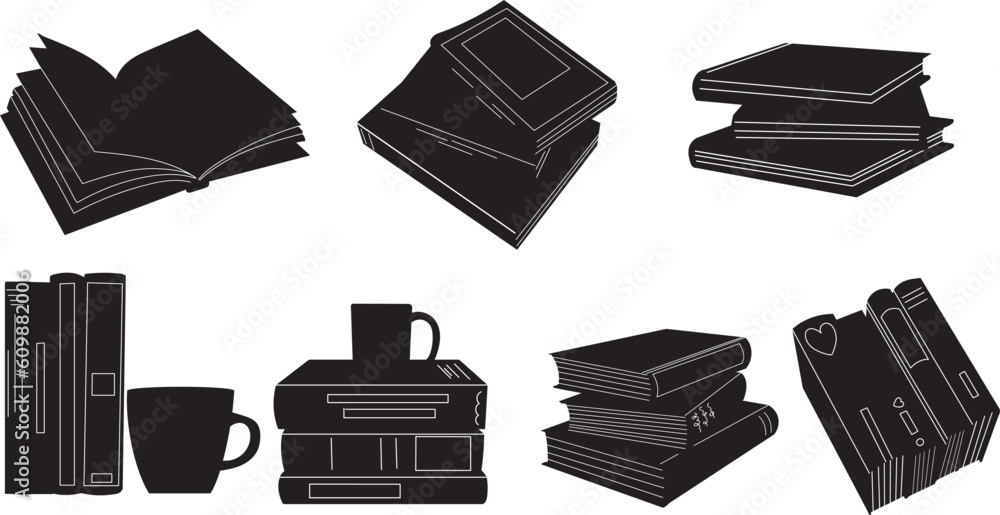 set of book silhouette on white background, vector Stock Vector | Adobe ...