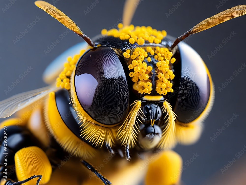 An ultra realistic macro photo of a portrait of a robotic bee with ...