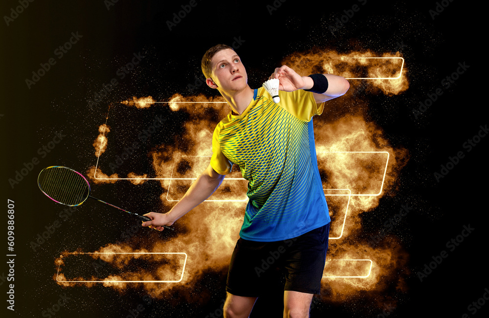 Badminton player in neon lights. Download a photo of a Badminton player ...