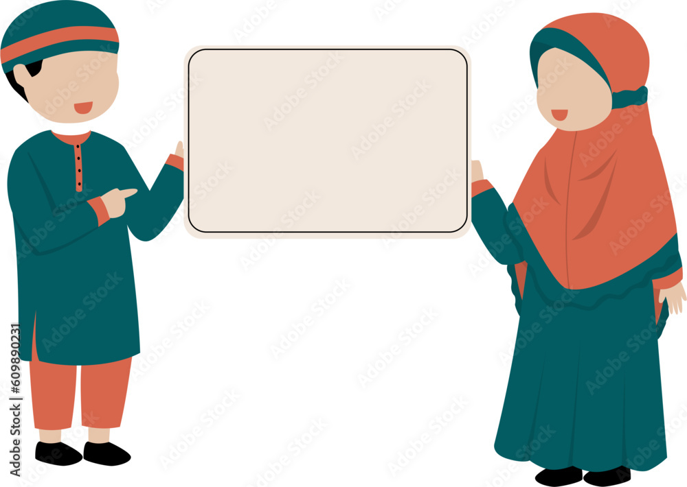 Muslim kids holding sign board Stock Vector | Adobe Stock