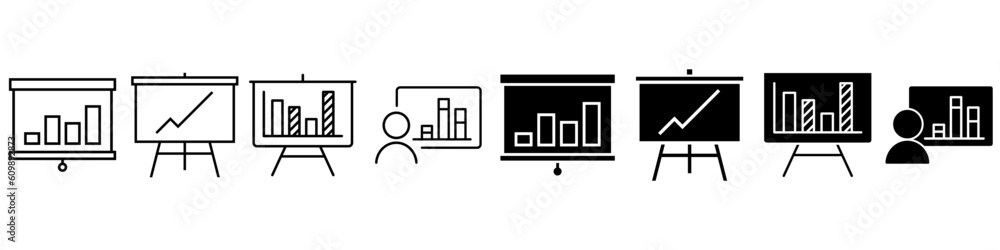 Presentation icon vector set. report illustration sign collection ...
