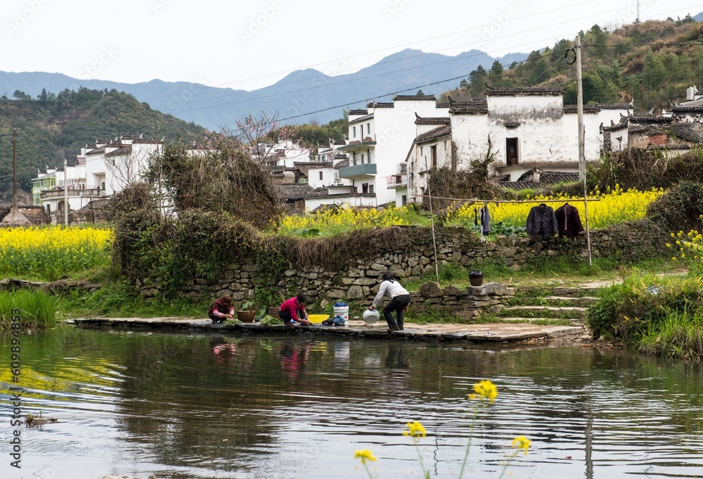 Hui style architecture in Anhui, China, ancient buildings with black ...