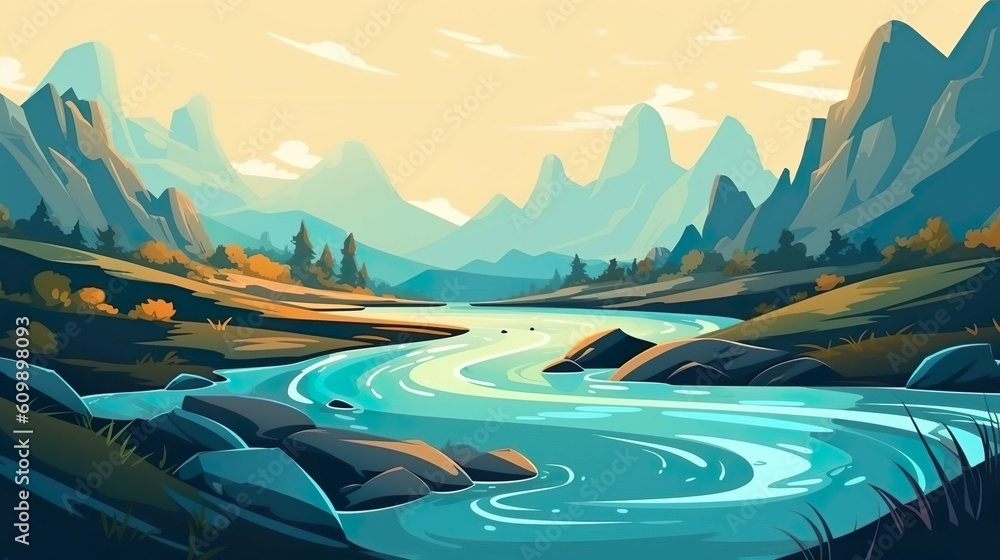 Background river winding through hills. Eye-catching banner design ...