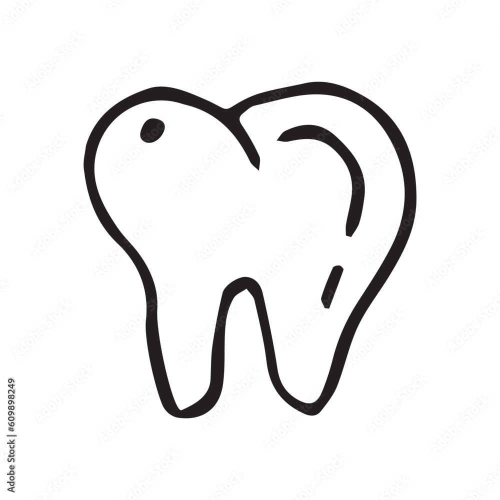 tooth. doodle art. in black and white and red. on a white background ...