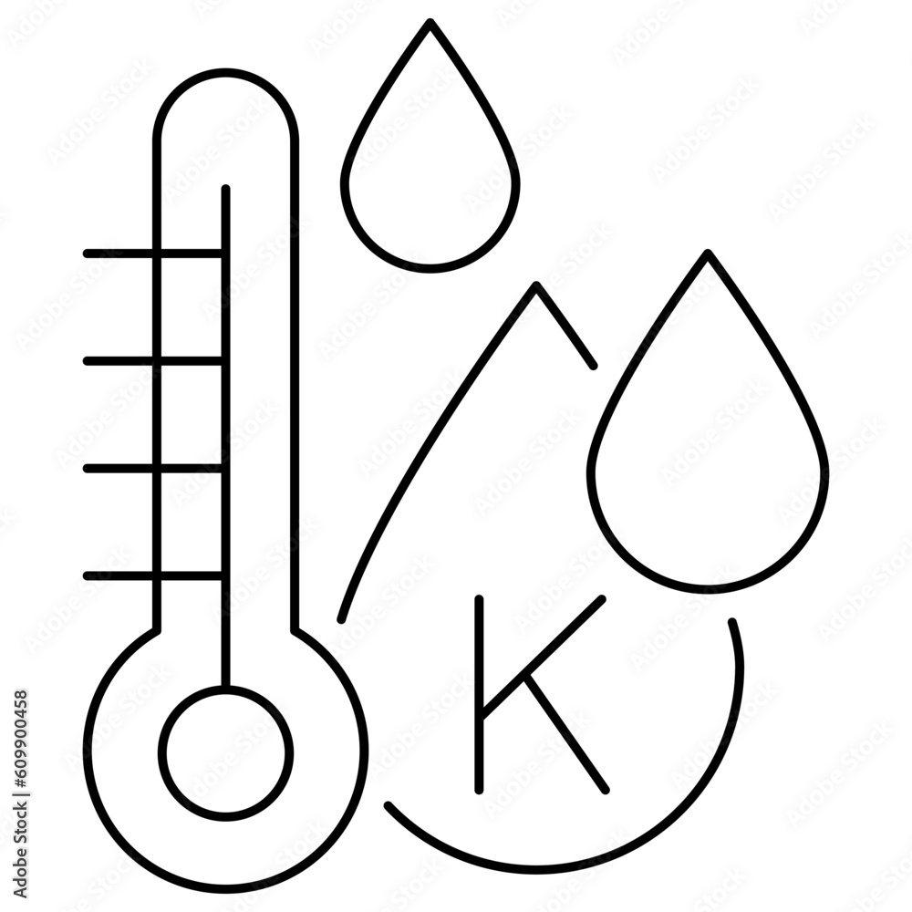 Linear vector icon of the fluid temperature in degrees Kelvin. Black ...