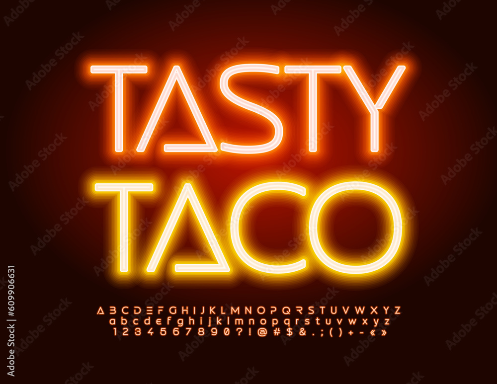 Vector neon banner Tasty Taco. Creative Glowing Font. Bright Electric ...