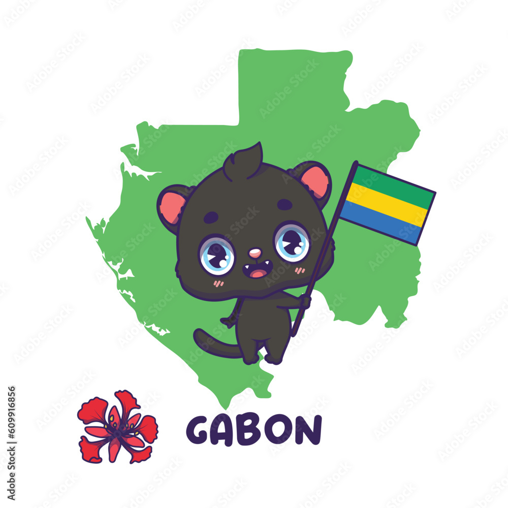 National animal black panther holding the flag of Gabon. National ...