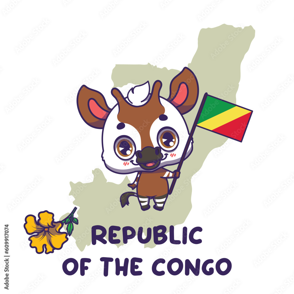National animal okapi holding the flag of Republic of the Congo ...