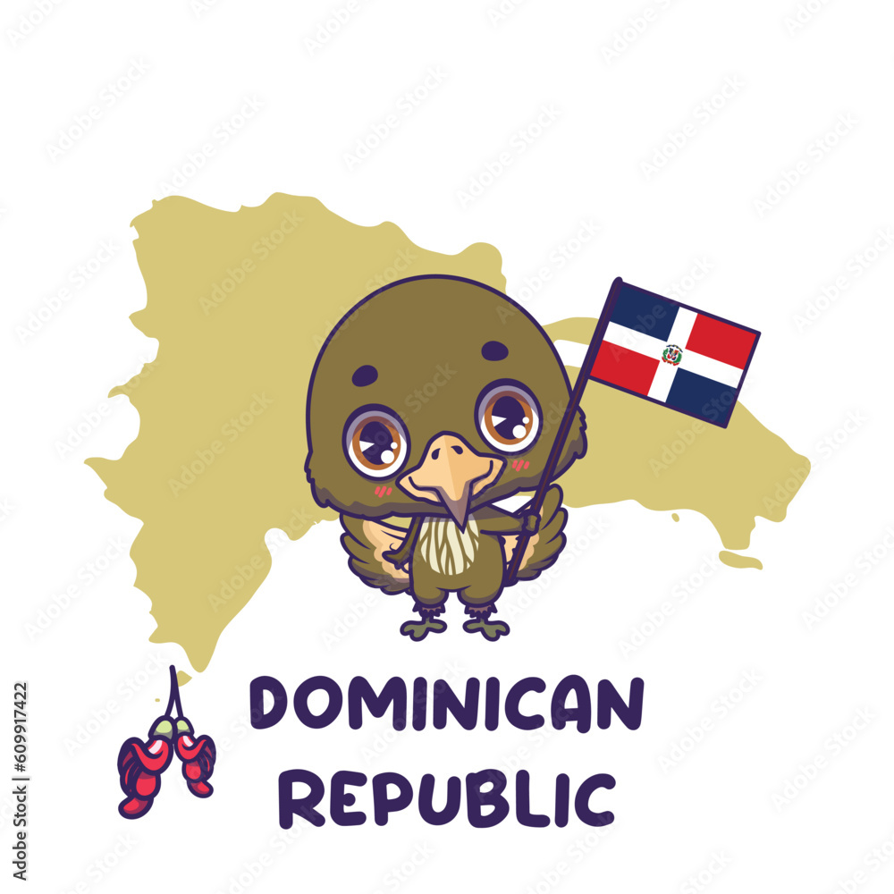 National animal palmchat holding the flag of Dominican Republic ...