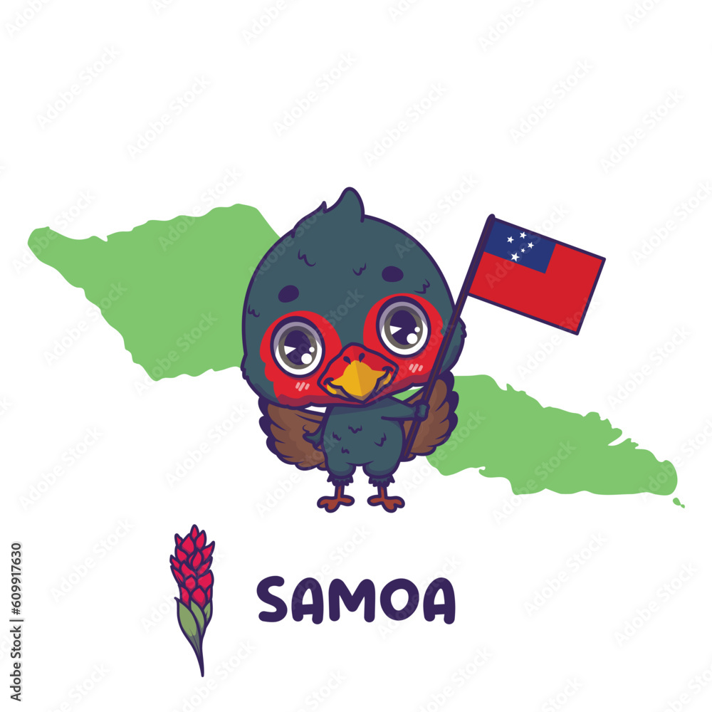 National animal manumea holding the flag of Samoa. National flower ...