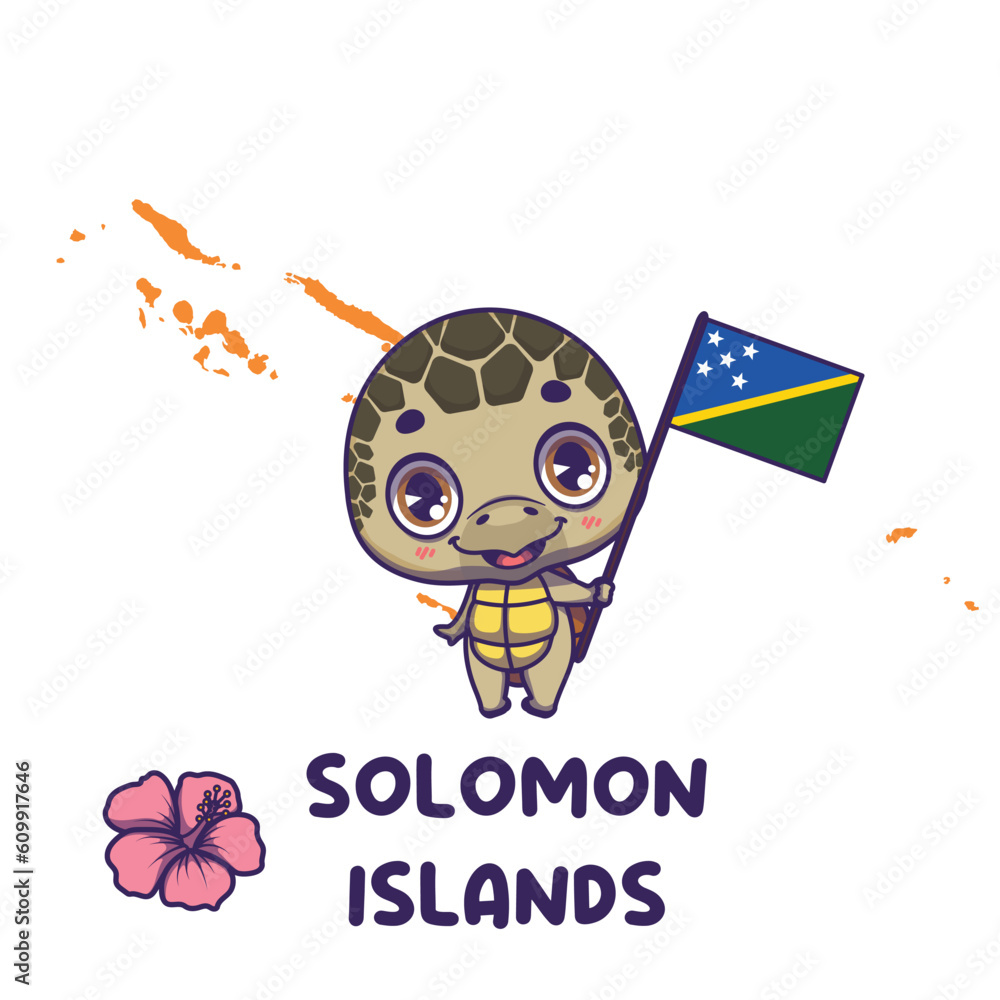National animal sea turtle holding the flag of Solomon Islands ...