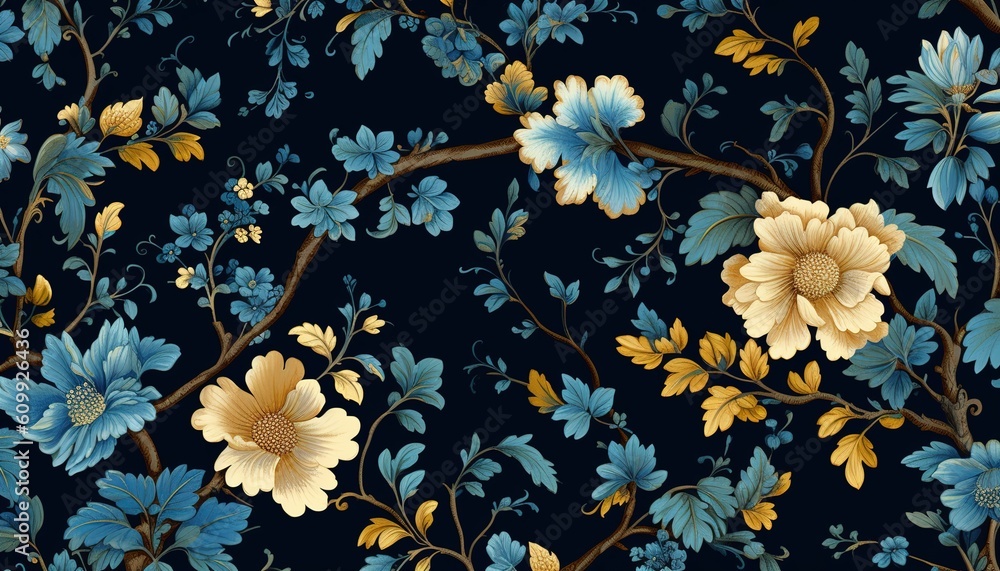 flowers in classic pantone blue. Beautiful exotic flower in the dark ...