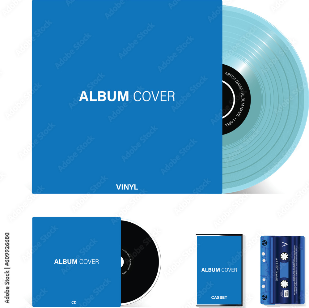 music Cd, Vinyl Casset templete for music album cover, release, label ...