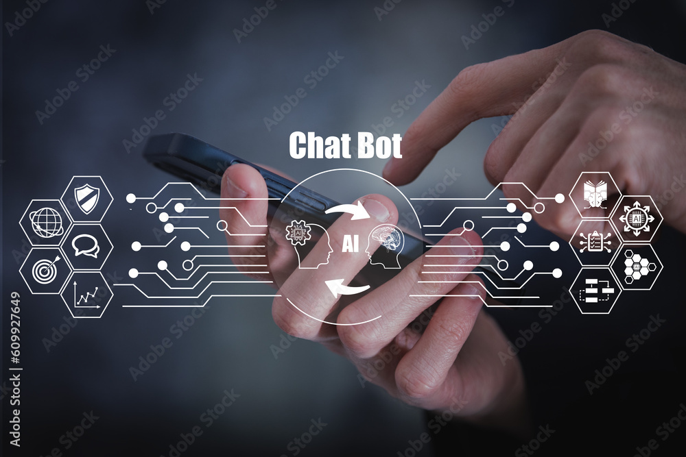 Chatbot chat AI concept, artificial intelligence Businessman using AI smart robot technology ...