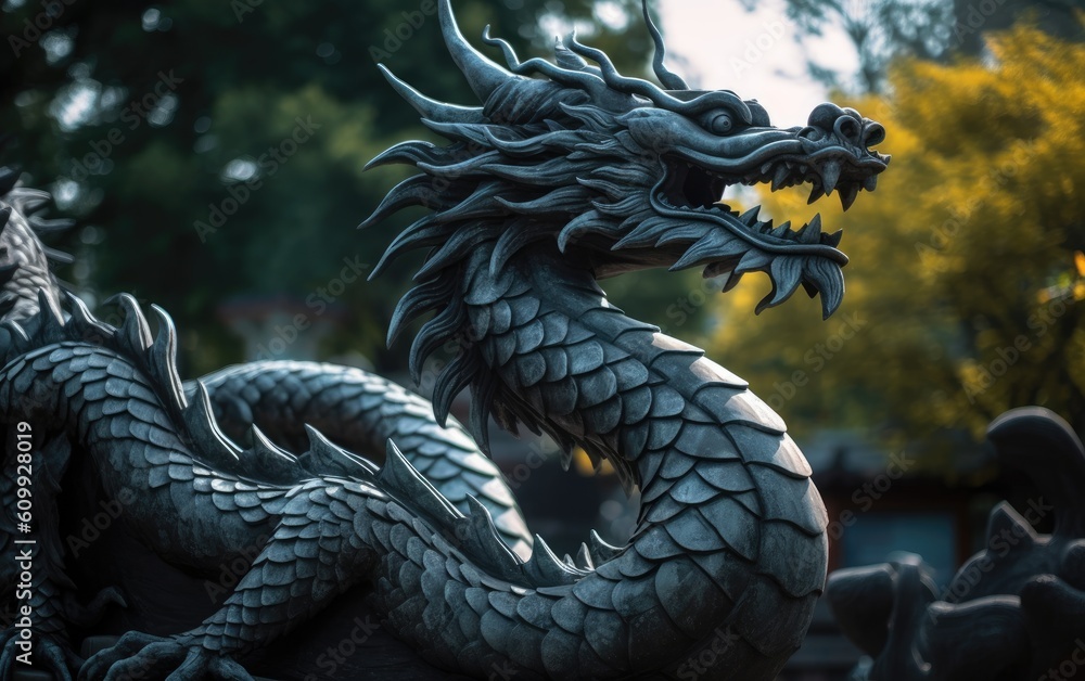 Chinese dragon statue at the temple. Generative AI. Stock Illustration ...